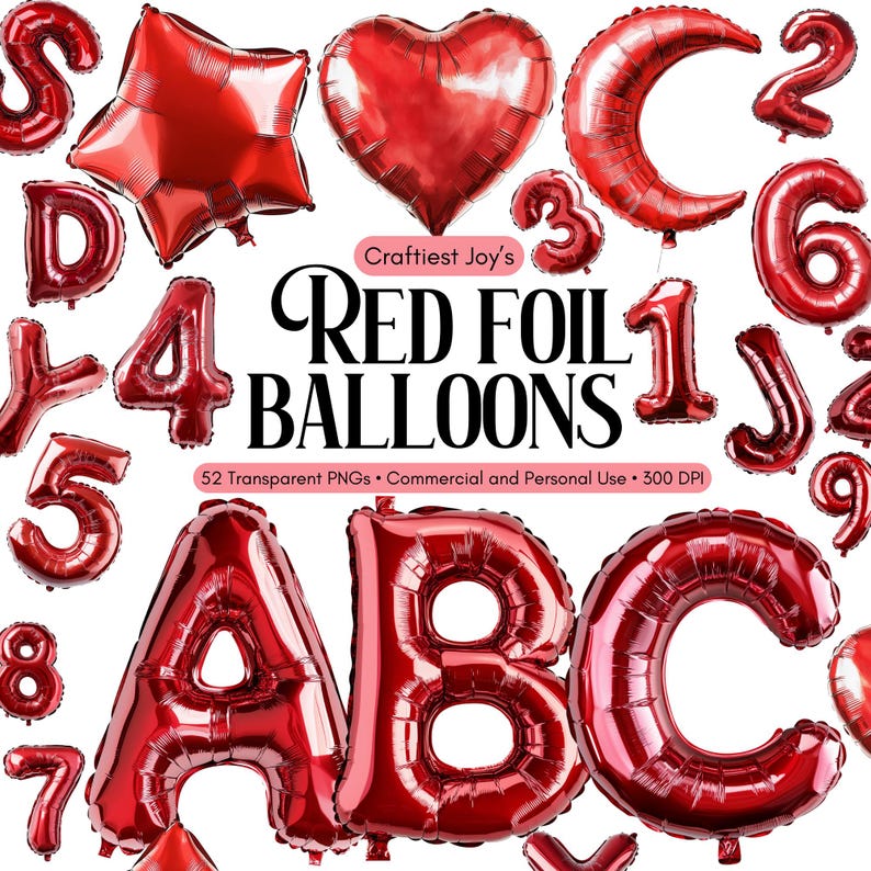 Red Foil Balloon Alphabet Clip Art PNG Red Foil Party Design Balloons ...