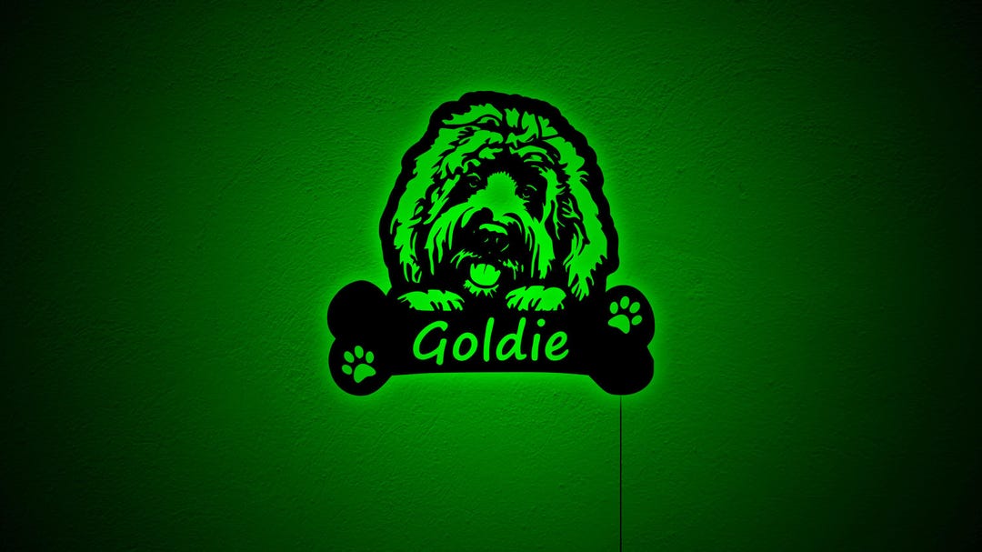 Customizable Goldendoodle Wall Decor, Illuminated Dog Animal Sign, Kids ...