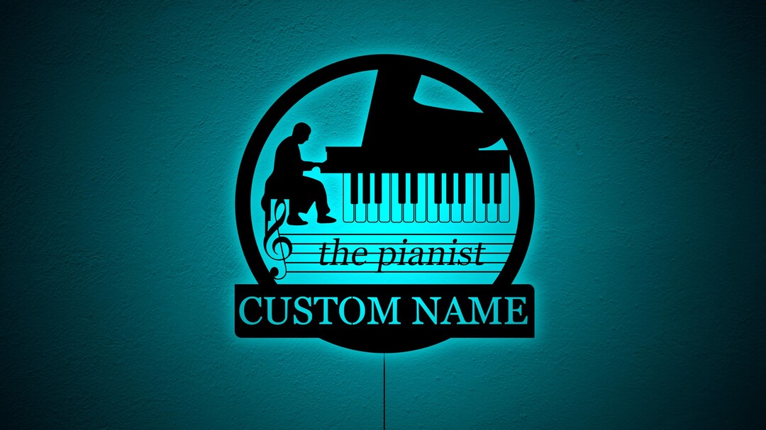 Personalized Piano RGB Wall Light, Pianist Name Sign, Piano Wall Art ...