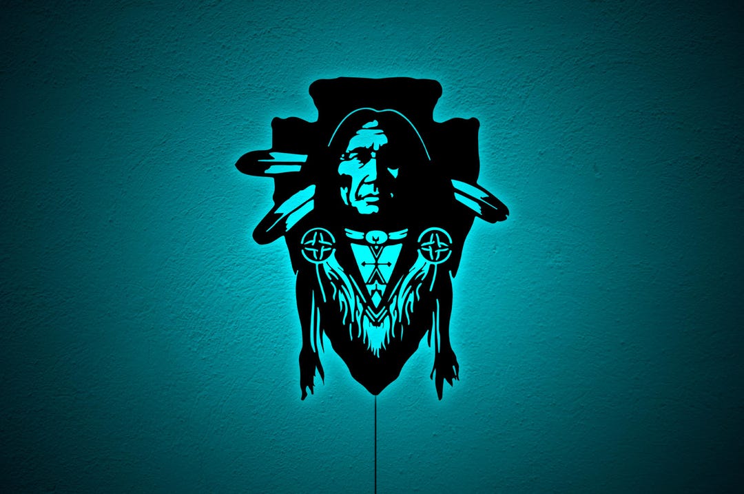 Native American Indian Chief Wall Sign, Apache Rgb Led Light, 16 Colors ...