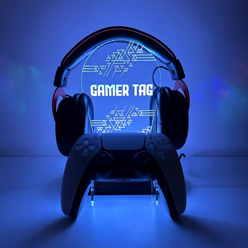 Personalized Gaming Controller and Headphone Stand, RGB Headset Holder ...