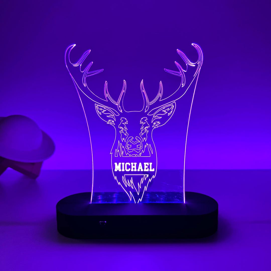 Custom Deer 3D Illusion LED Lamp, Horned Deer Night Light, Deer Desk ...