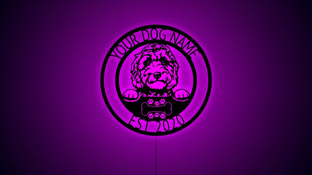 Customizable Goldendoodle Wall Decor, Illuminated Dog Animal Sign, Kids ...