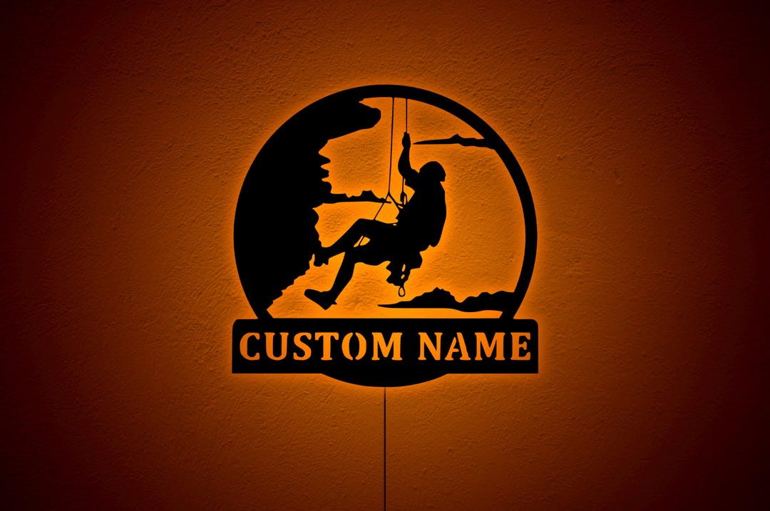 Custom Rock Climbing Wall Art LED Lights, Climber Name Sign Home Decor ...