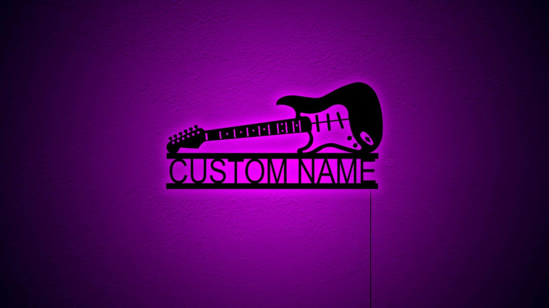 Fender Strat Guitar Wall Art W/rgb LED Light, Custom Guitar Player Wall ...