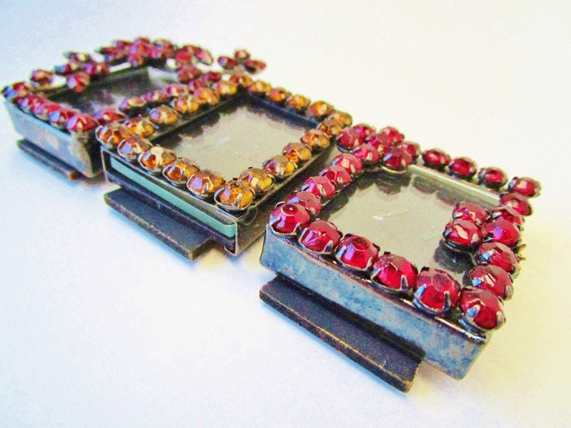 Vintage Three Mini Picture Frames Pronged Rhinestones Red - Etsy