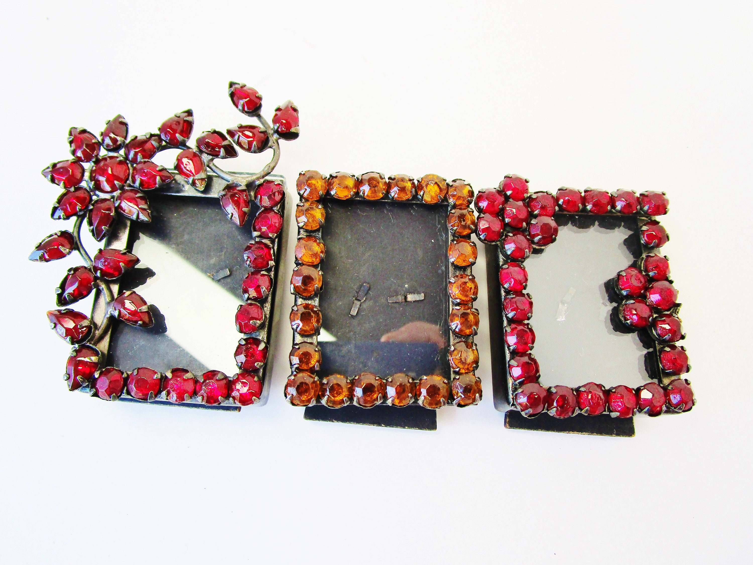 Vintage Three Mini Picture Frames Pronged Rhinestones Red - Etsy
