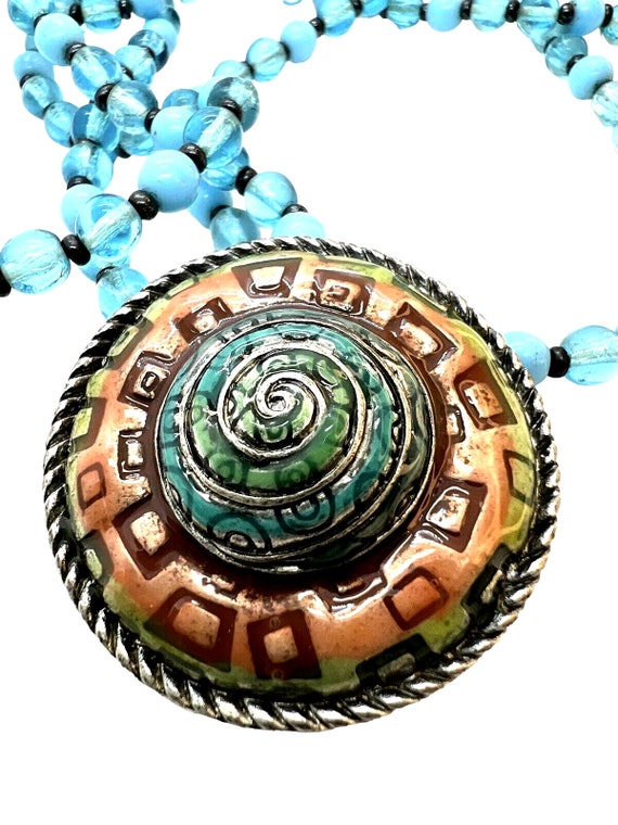 Vintage Necklace Aztec Style Pendant Necklace 54” Gla… - Gem