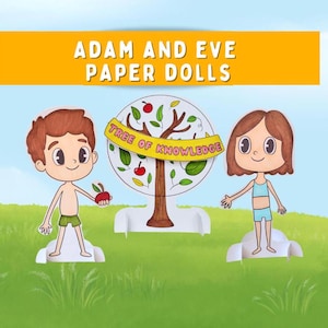 Adam and Eve Paper Doll Printable Craft Bible Study Coloring Sheet for ...