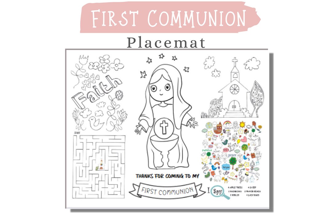 First Communion Activity Placemat for 1st Communion Coloring Page Party ...