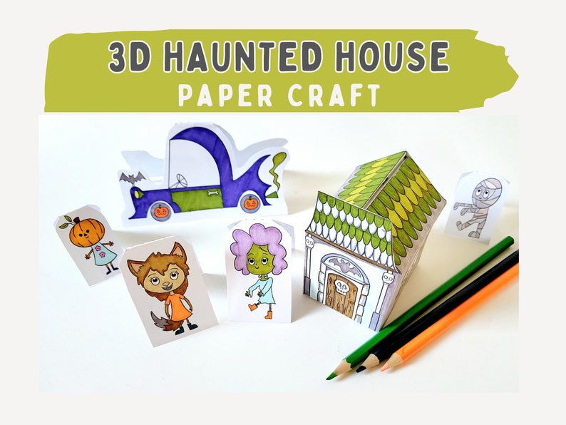 Halloween House Printable Craft 3D Model, Spooky Haunted House Coloring ...