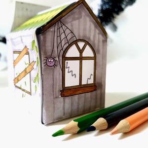 Halloween House Printable Craft 3D Model, Spooky Haunted House Coloring ...