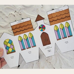 Paper Church Coloring Activity, 3D Paper Church, Christmas Village ...