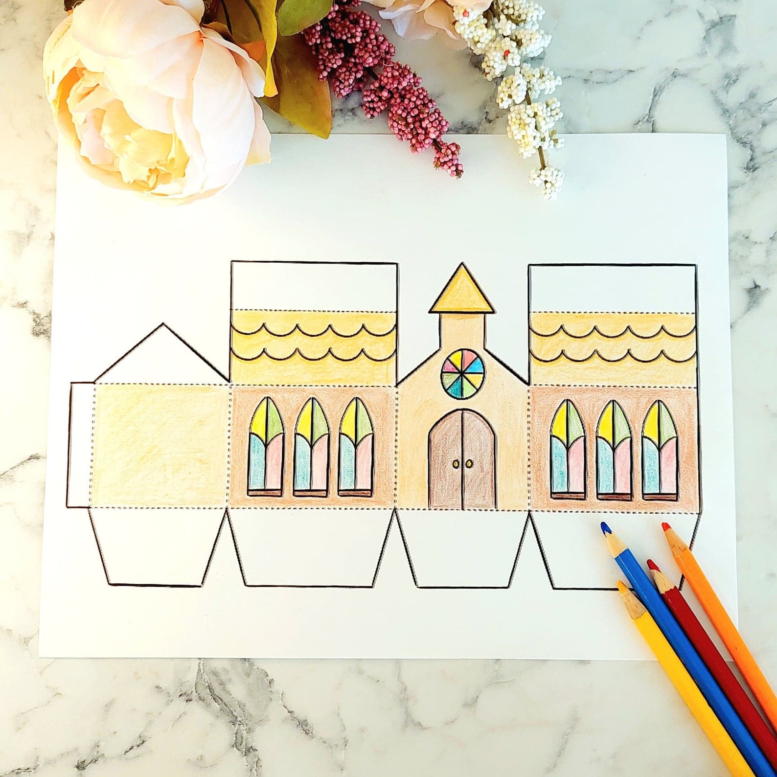 Printable Origami Paper Church, Paper Church Kit,folded Paper House, X ...