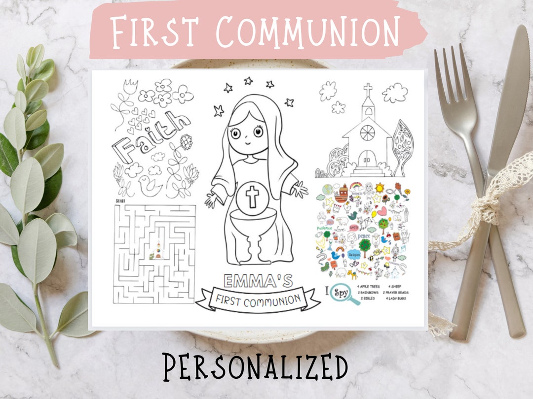 PERSONALIZED First Communion Activity Placemat, Church Activities, Holy ...