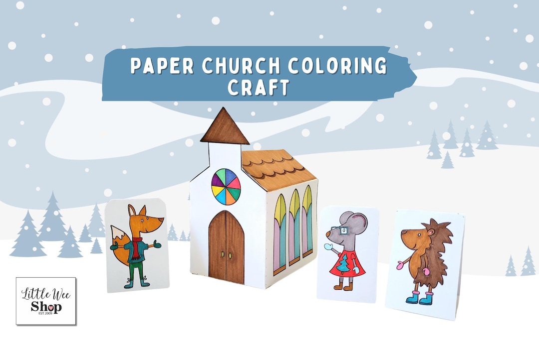 Paper Church Coloring Activity, 3D Paper Church, Christmas Village ...