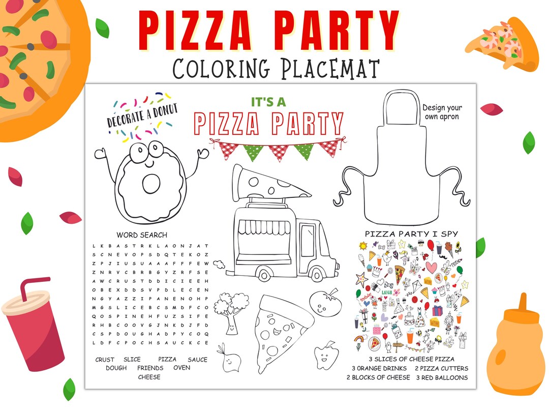 Pizza Party Coloring Placemat for Pizza Party Sleep Over Coloring Pages ...