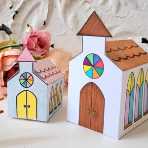 Paper Church Coloring Activity, 3D Paper Church, Christmas Village ...