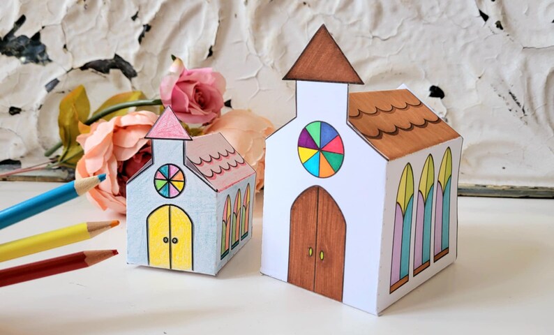 Paper Church Coloring Activity, 3D Paper Church, Christmas Village ...