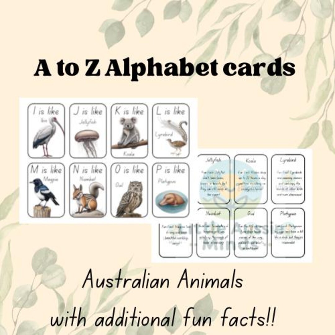 Australian Animal - Alphabet Flash Cards - Etsy