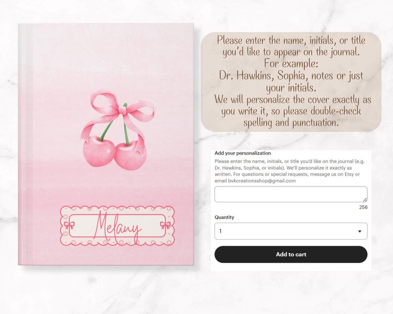 Coquette Cherry Bow Personalized Notebook Custom Pink Journal for Girls ...