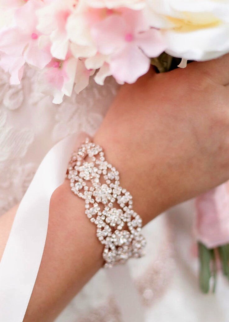 Rose Gold Rhinestone Bridal CuffWedding Accessories | Etsy