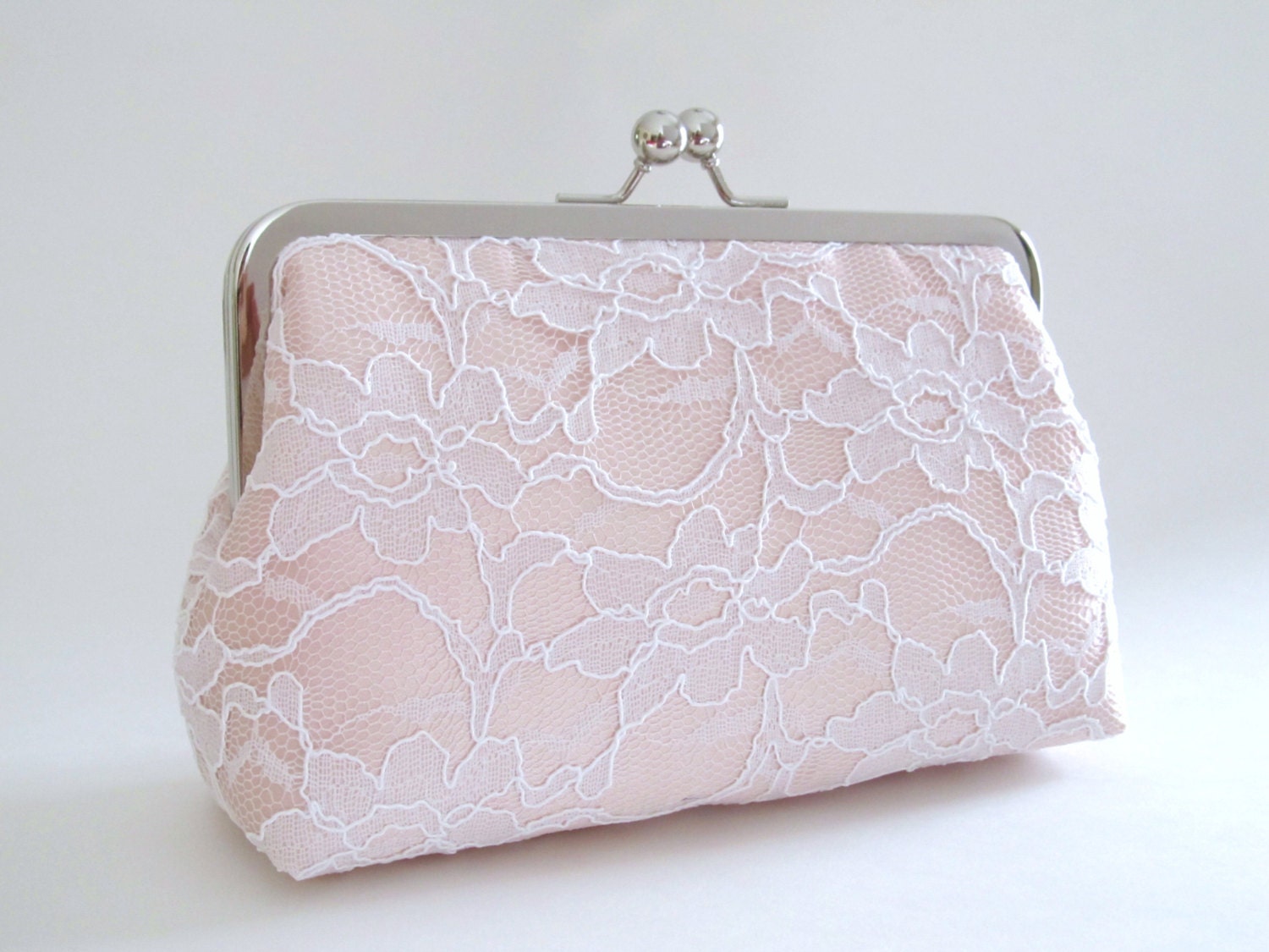 Blush Bridal Silk and Lace Clutch, Bridal Accessories, Wedding Clutch ...