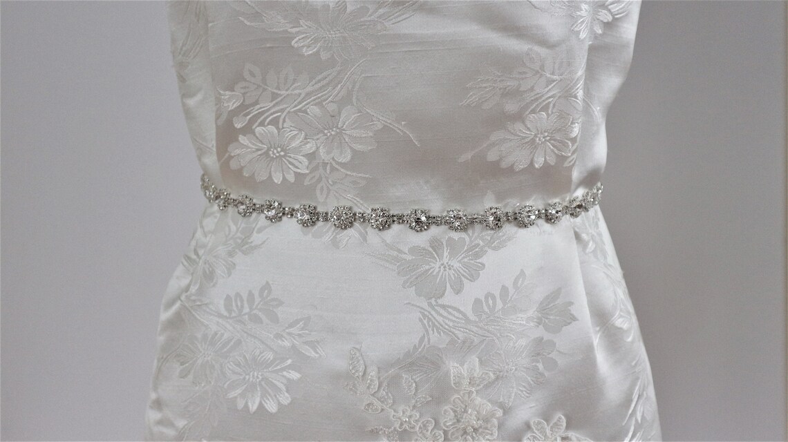Thin Silver Crystal Rhinestone Bridal Sash, Wedding Sash, Bridal ...