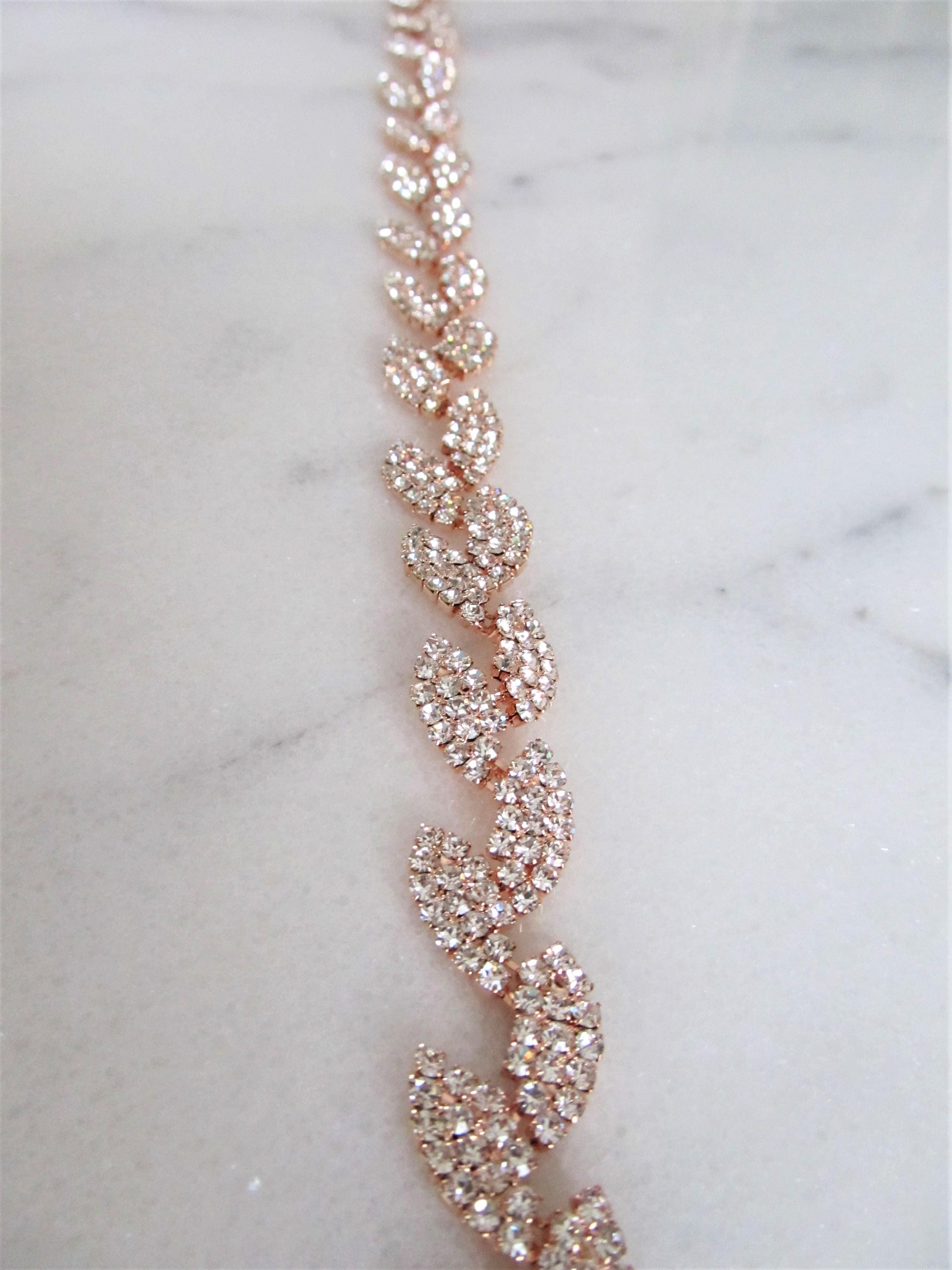 Rose Gold Leaf Crystal Rhinestone Bridal SashWedding | Etsy