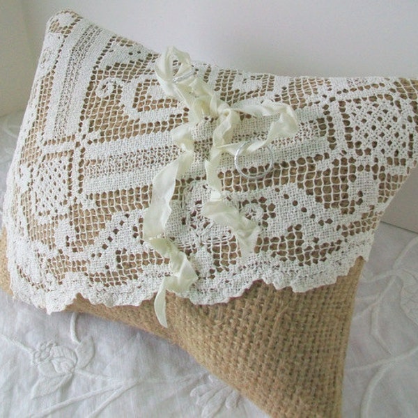 Burlap Lace Pillow - Etsy