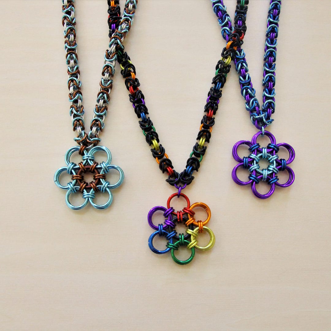 Flower Power Chain Maille Necklace, Chainmail, Colorful, Rainbow ...