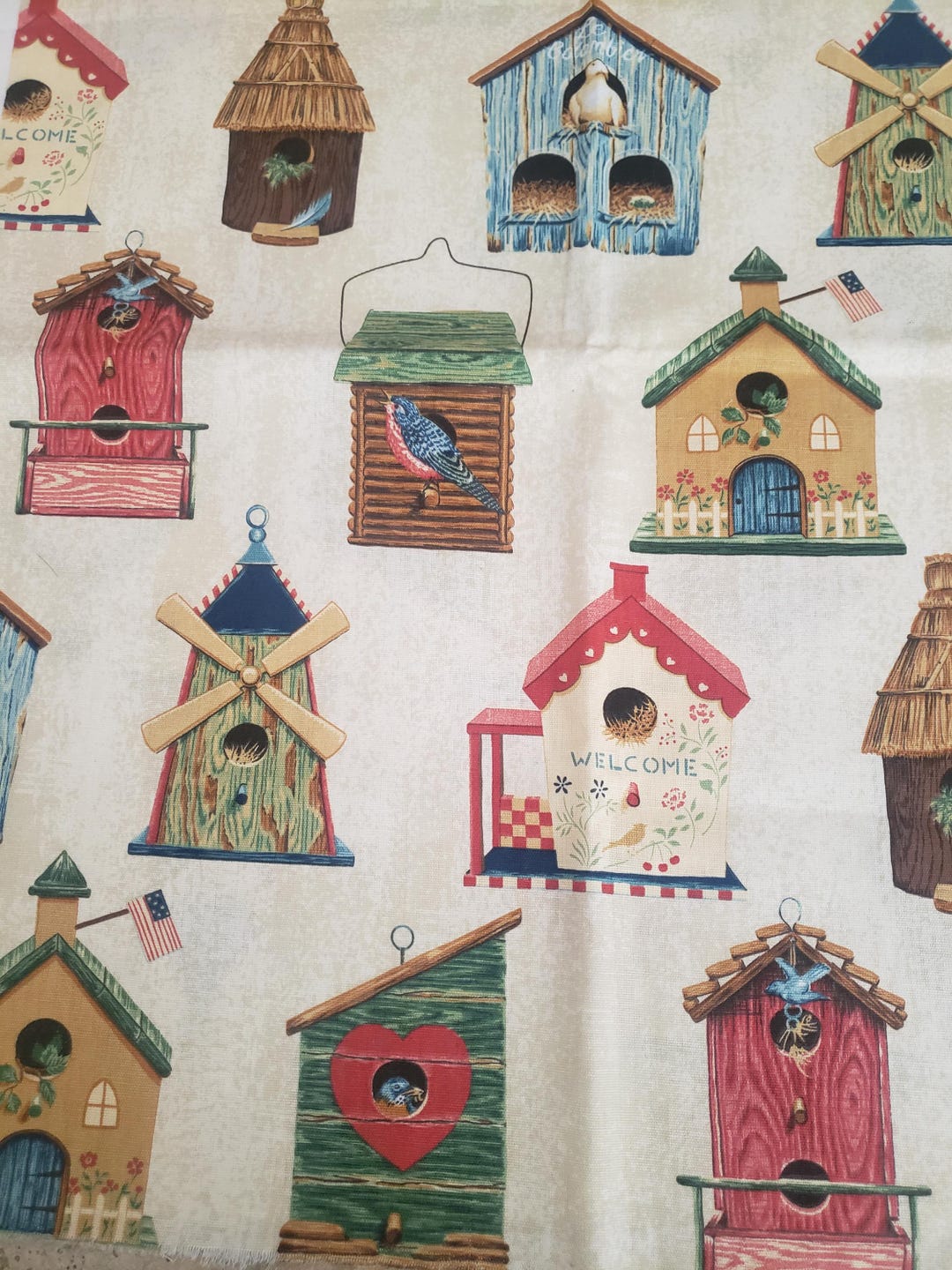 Vintage Cyrus Clark Co., Inc. Country Bird Birdhouse Fabric Cottagecore ...