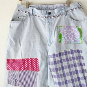 Vintage Womens Mom Patchwork Boho Hippie Reworked Jeans 34x30 - Etsy