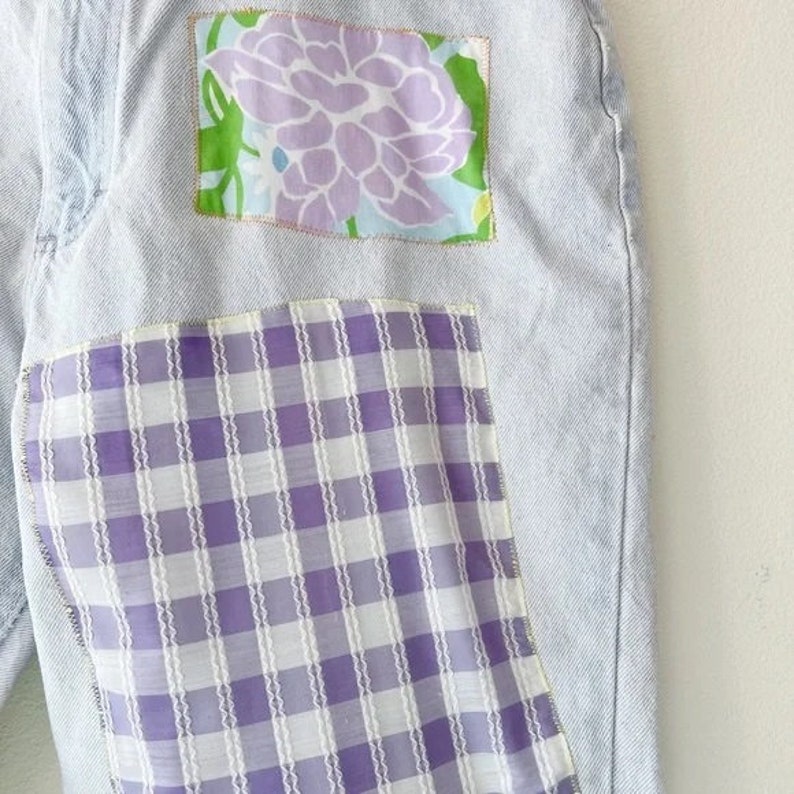 Vintage Womens Mom Patchwork Boho Hippie Reworked Jeans 34x30 - Etsy