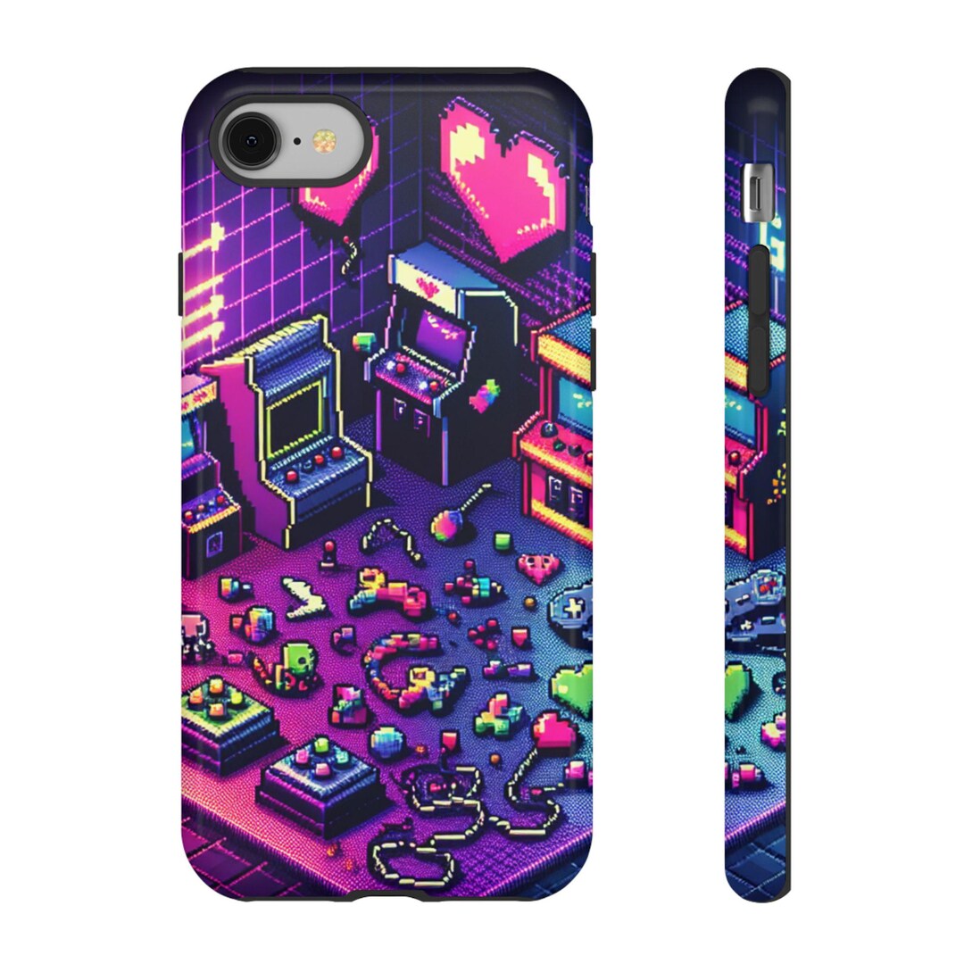 Gaming Tough Cases, Retro Arcade Pixel Art Design, Neon Colors, 80s ...
