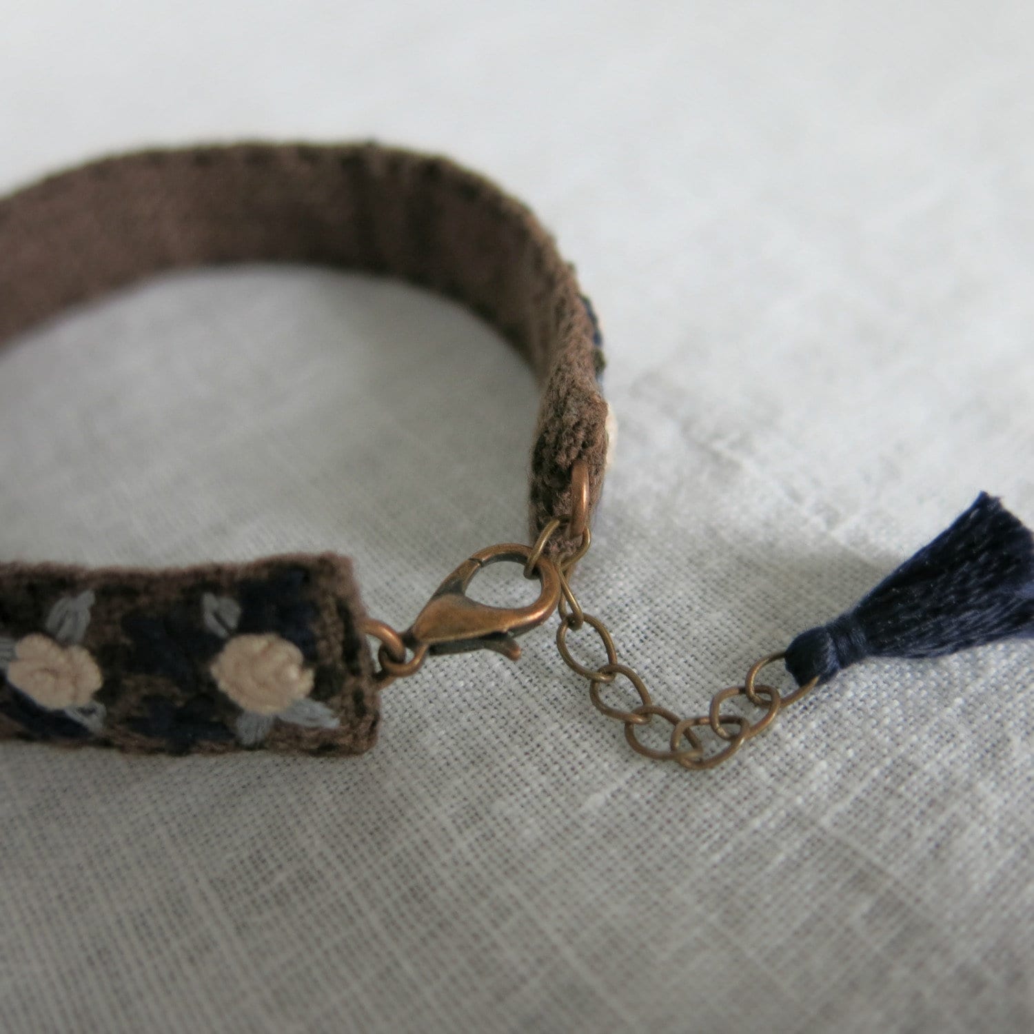 Floral Embroidered Bracelet, Textile Art Cuff, Fabric Cuff Bracelet ...