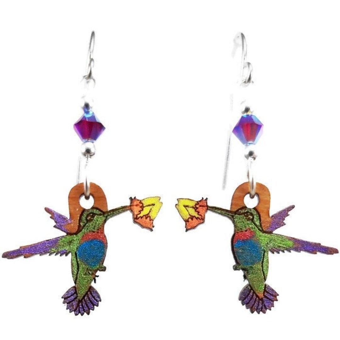HUMMINGBIRD EARRINGS - Hand Painted Laser Engraved Hummingbird Earrings ...