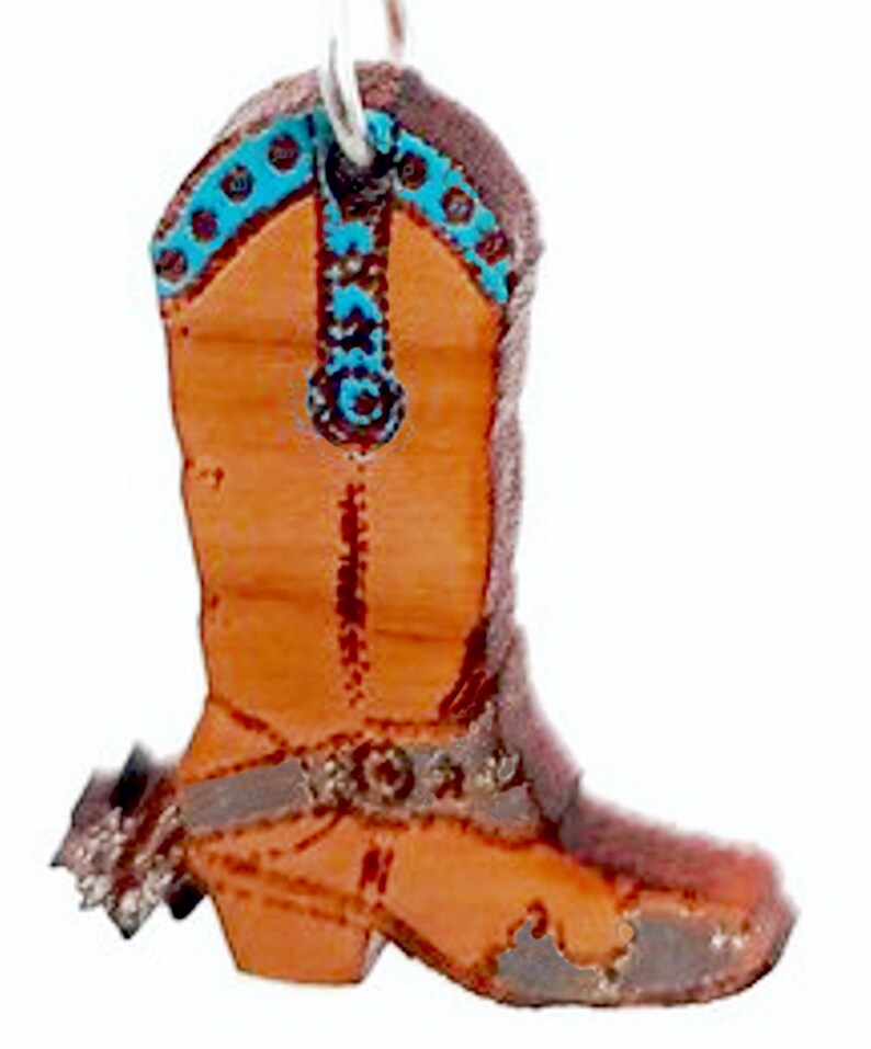 Cowboy Boot Earrings Laser Engraved Wood With Turquoise - Etsy