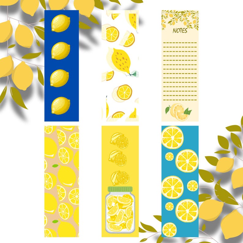 Lemons Printable Bookmarks, PDF File.set of 6 Cute Bookmarks.printable ...