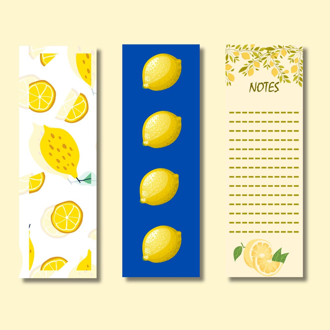 Lemons Printable Bookmarks, PDF File.set of 6 Cute Bookmarks.printable ...