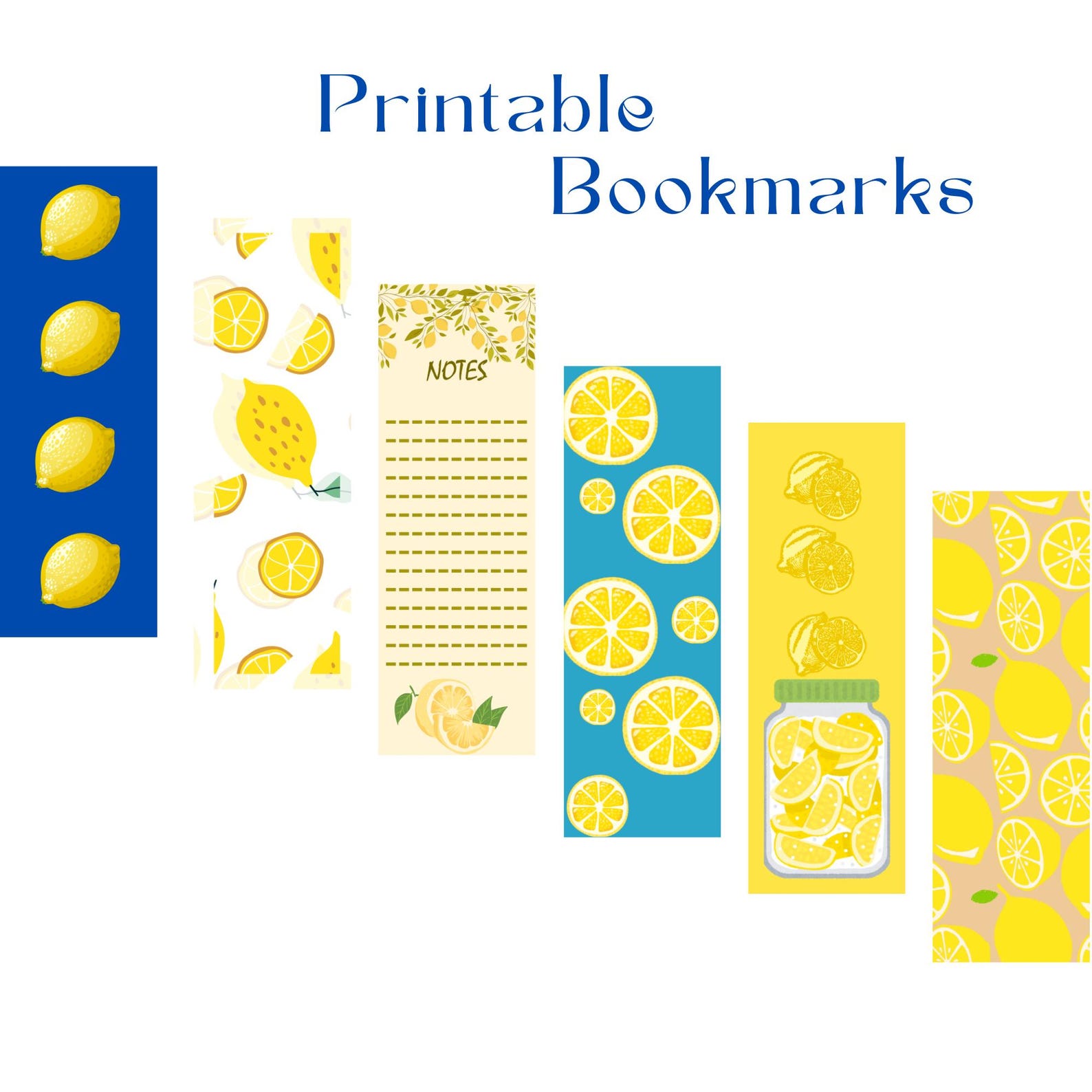 Lemons Printable Bookmarks, PDF File.set of 6 Cute Bookmarks.printable ...