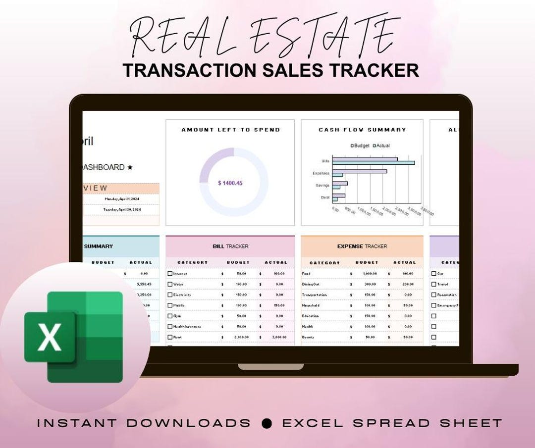Real Estate Transaction Sales Tracker | Editable Spreadsheet for ...