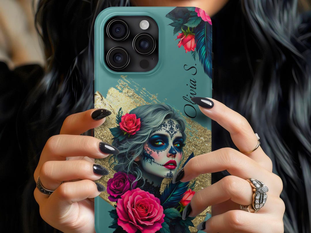 Personalized Gothic Sugar Skull Phone Case – Dark Floral Academia Art ...