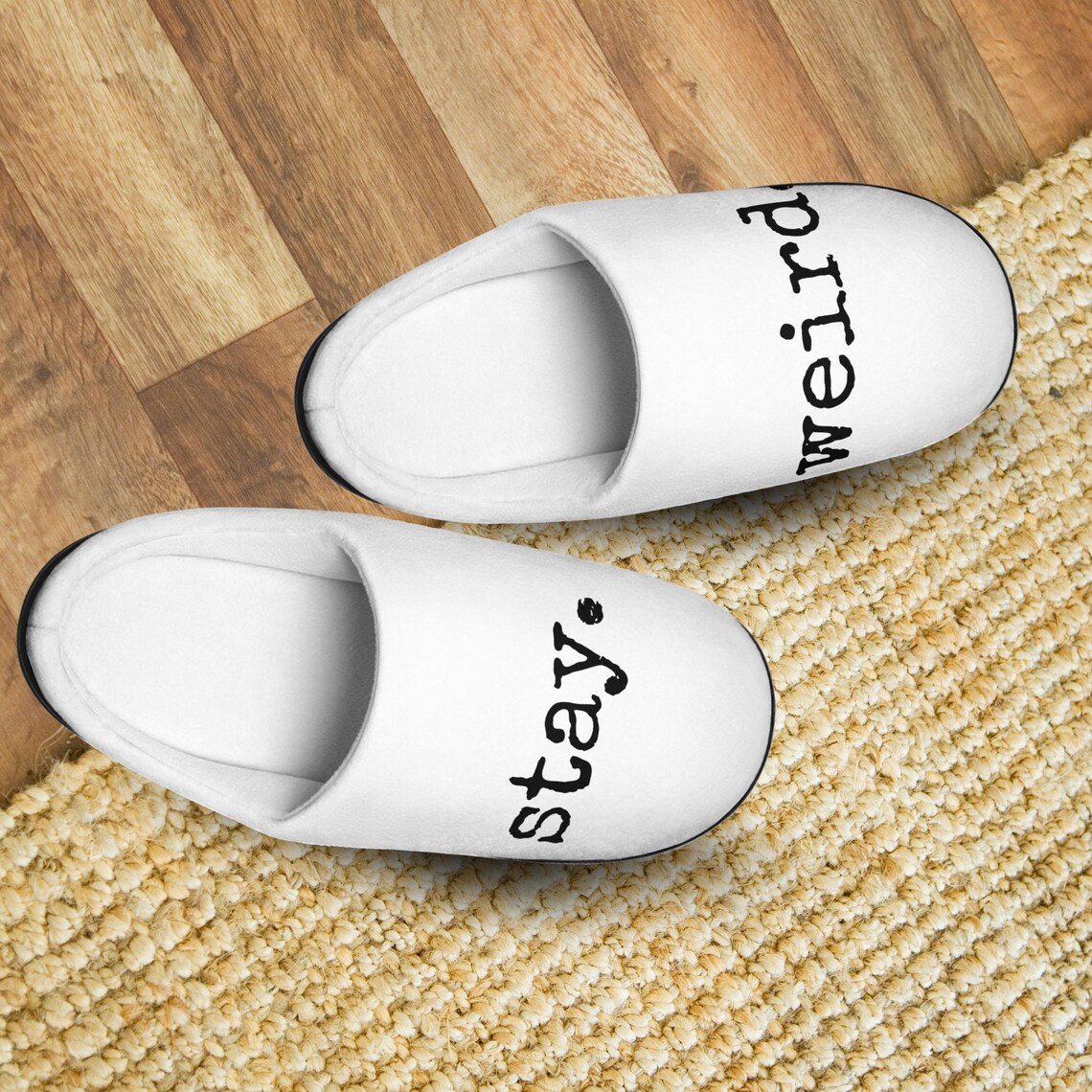 Slippers, Stay Weird Typewriter Font Minimalistic Style, Women's Indoor ...