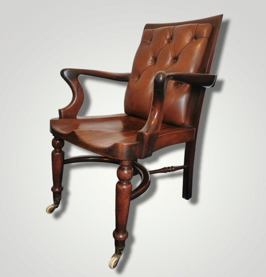 19th Century Leather & Mahogany Library Chair - Etsy