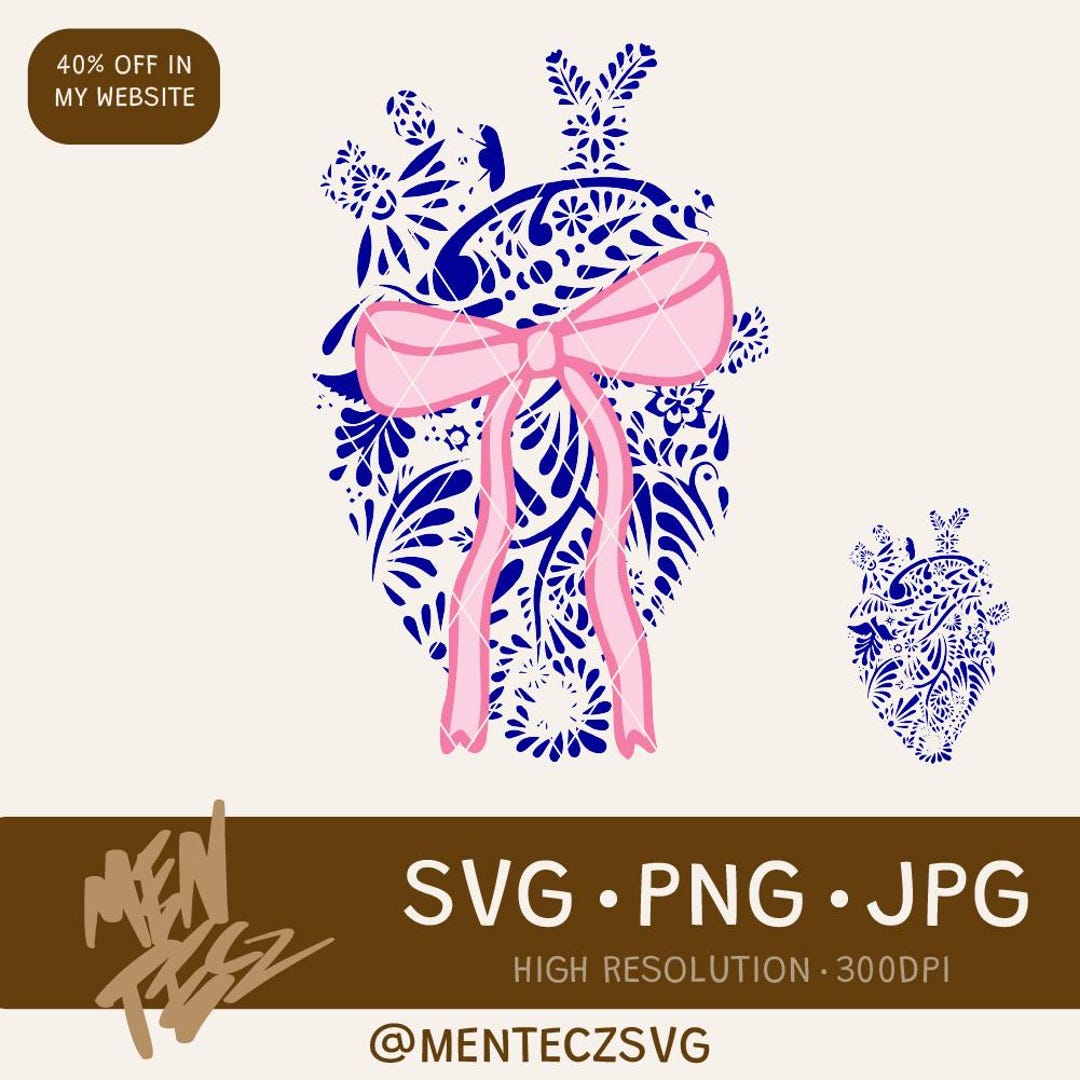 Mexican Talavera Coquette Corazón SVG PNG JPG Instant Download, Blue ...