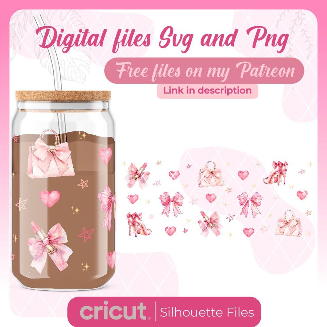 Girly Pink 16oz Glass Can Wrap, Bookish Girly Png, Coquette Glass Can ...