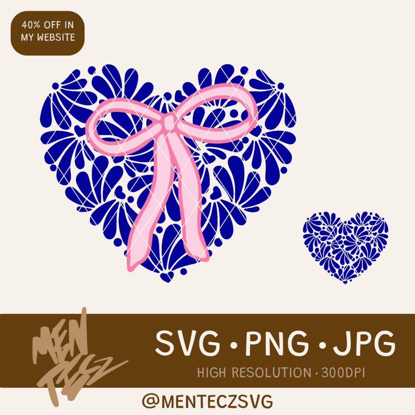 Mexican Talavera Coquette Corazón SVG PNG JPG Instant Download, Blue ...