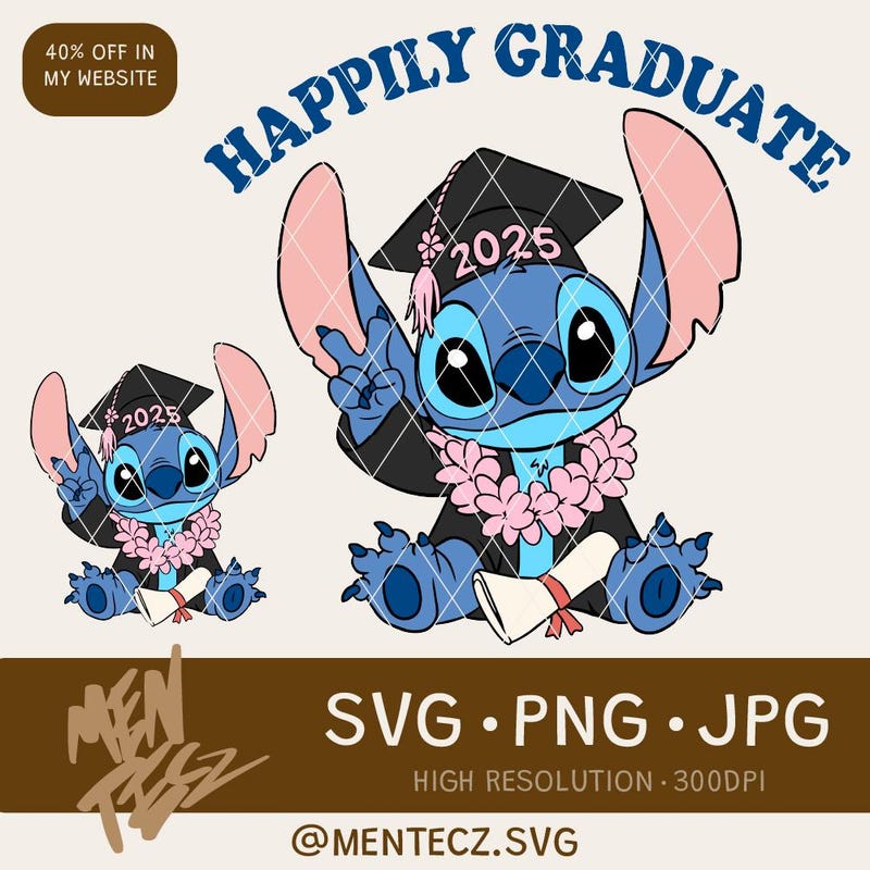 Stitch Graduation Svg - Etsy