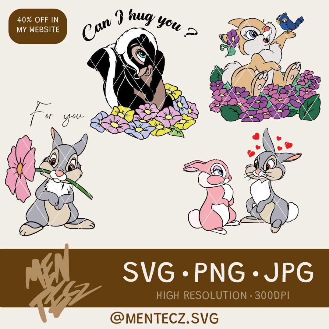 Bambi Png Bundle, Thumper Svg, Bambi Png Clipart Set, Bambi Package ...